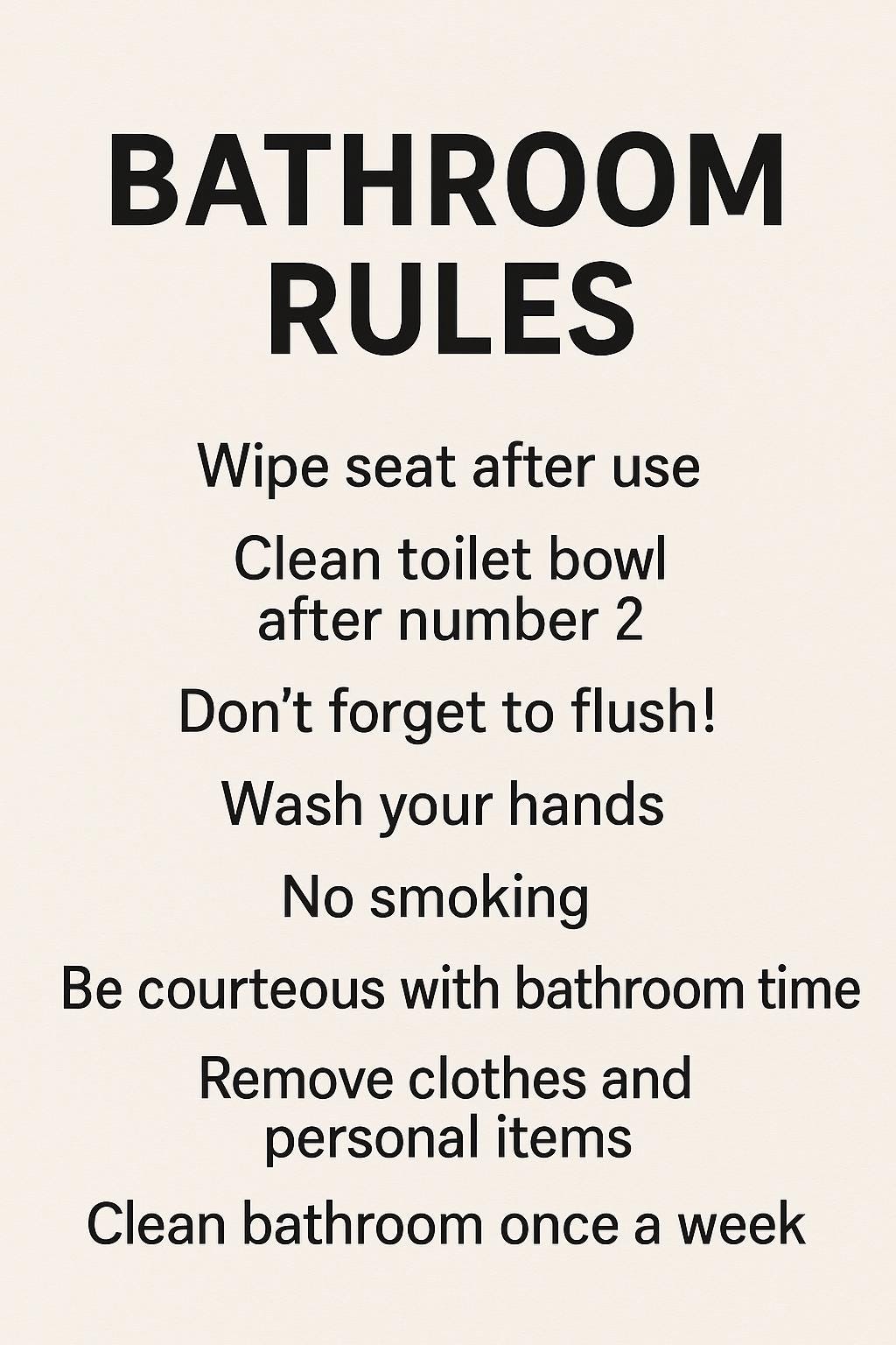 Bathroom Rules Sign Printable - Modern Minimalist Bathroom Wall Art ...