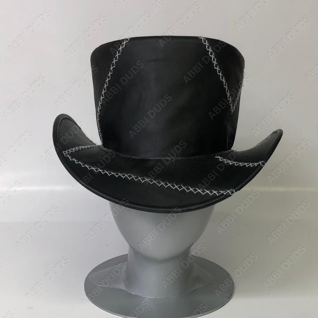 Black Leather Steampunk Cowboy Top Hat White Stitch - Etsy