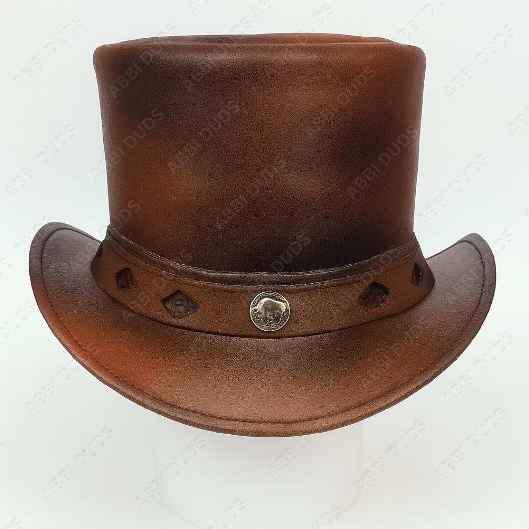 Handmade Brown Leather Top Hat – Steampunk Western Victorian Hat With ...