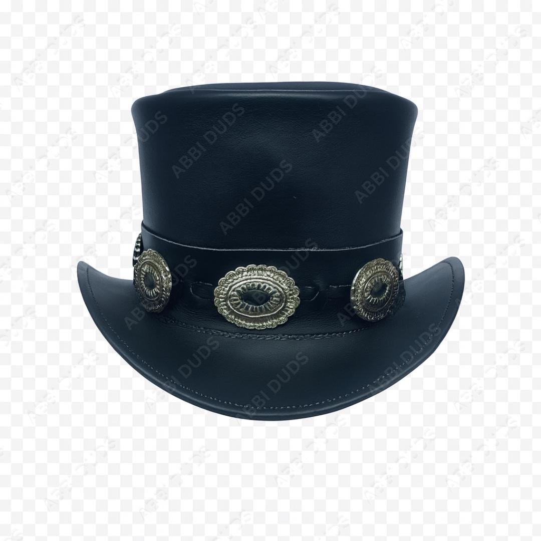 Black Leather Steampunk Top Hat Handmade Gothic Victorian Hat With ...