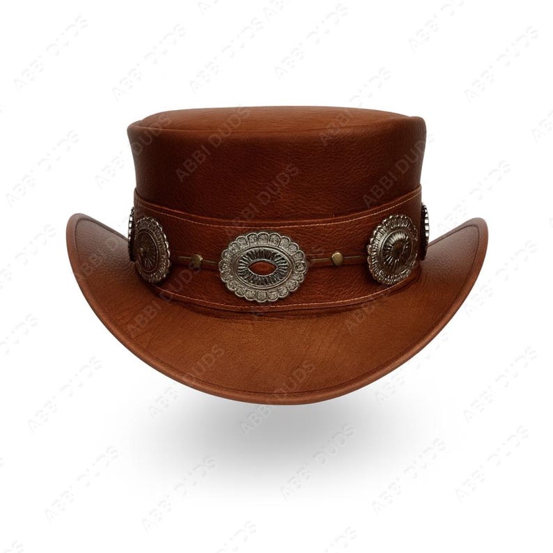 Handmade Brown Leather Steampunk Top Hat Western Cowboy Victorian Hat ...