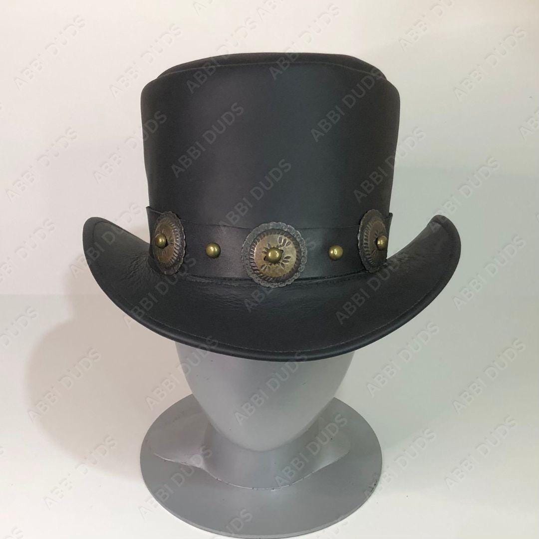 Black Leather Steampunk Top Hat Handmade Western Concho Hat - Etsy