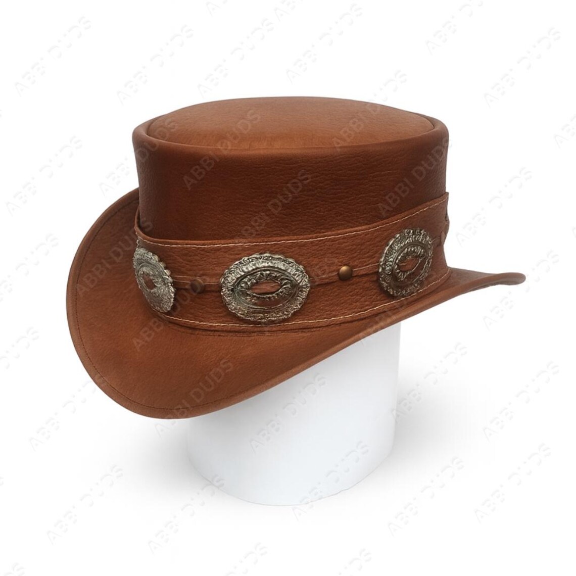 Handmade Brown Leather Steampunk Top Hat Western Cowboy Victorian Hat ...