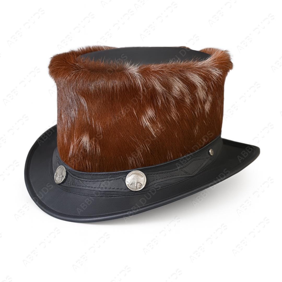 Hair on Hide Leather Top Hat Brown Steampunk Western Concho Hat - Etsy