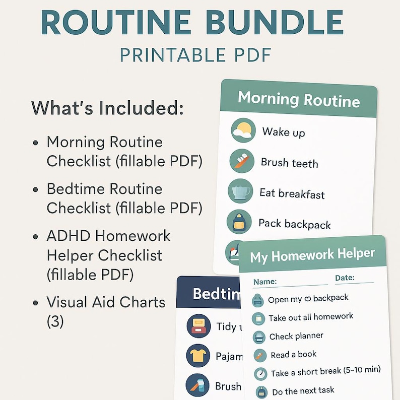 ADHD Visual Routine Charts for Kids | Printable Morning, Bedtime, and ...