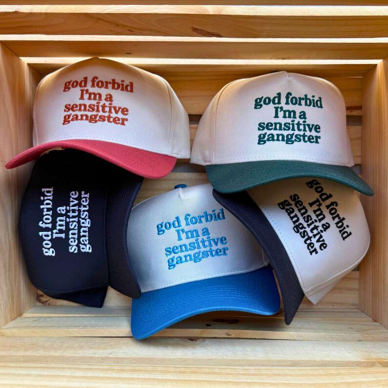 Sensitive Gangster Trucker Hat: Embroidered Two-tone Cotton Cap - Etsy