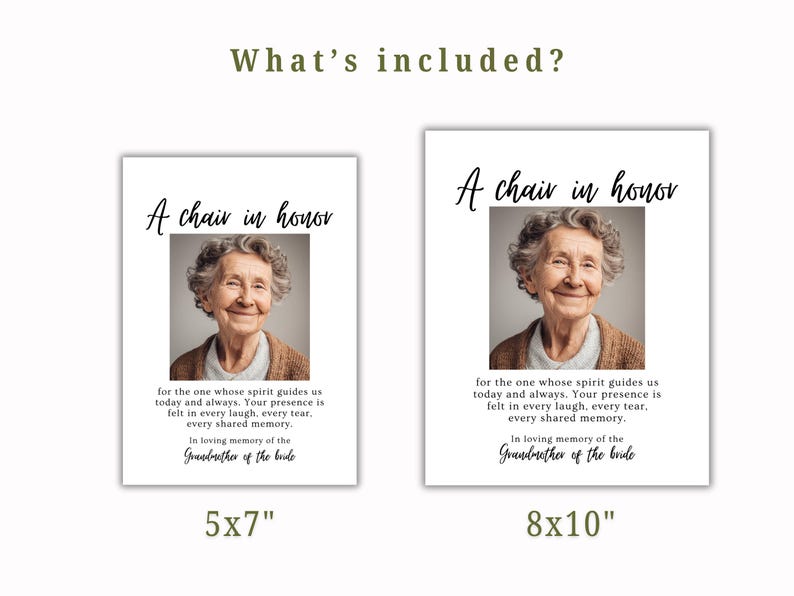 Editable Memory Chair Sign With Photos Wedding Memorial Printable Loved ...