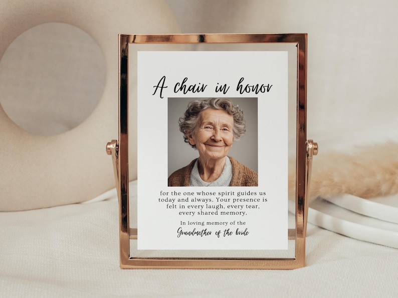Editable Memory Chair Sign With Photos Wedding Memorial Printable Loved ...