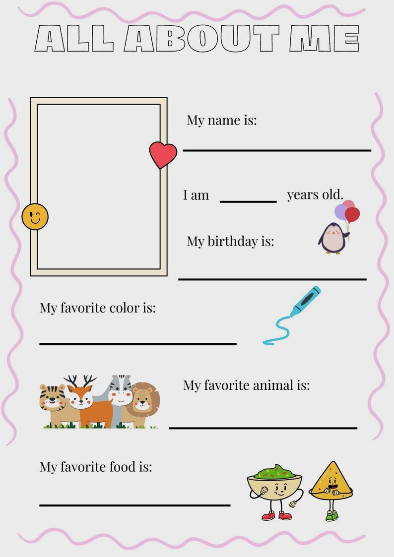 All About Me Template, Pre-k Grade & Kindergarten, Elementary School ...