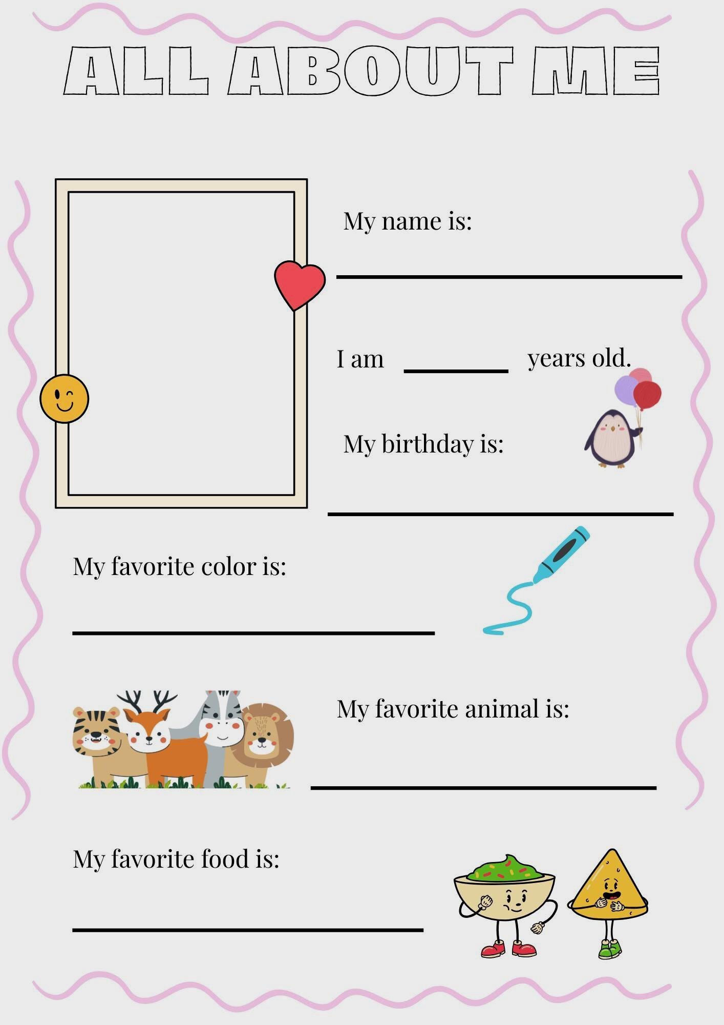 All About Me Template, Pre-k Grade & Kindergarten, Elementary School ...