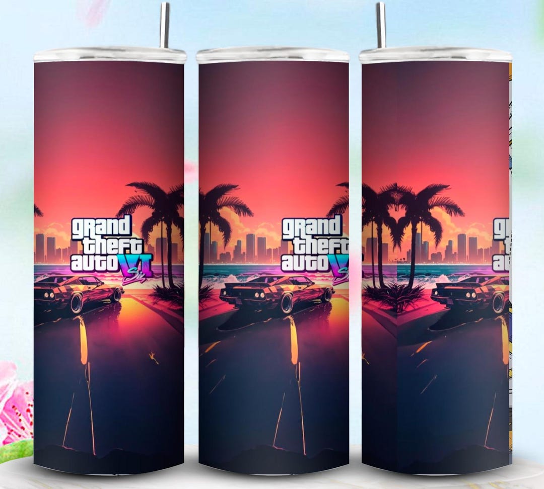 Retro Vice City Vibes Tumbler Wrap PNG – 20oz Neon Sunset 80s Aesthetic ...