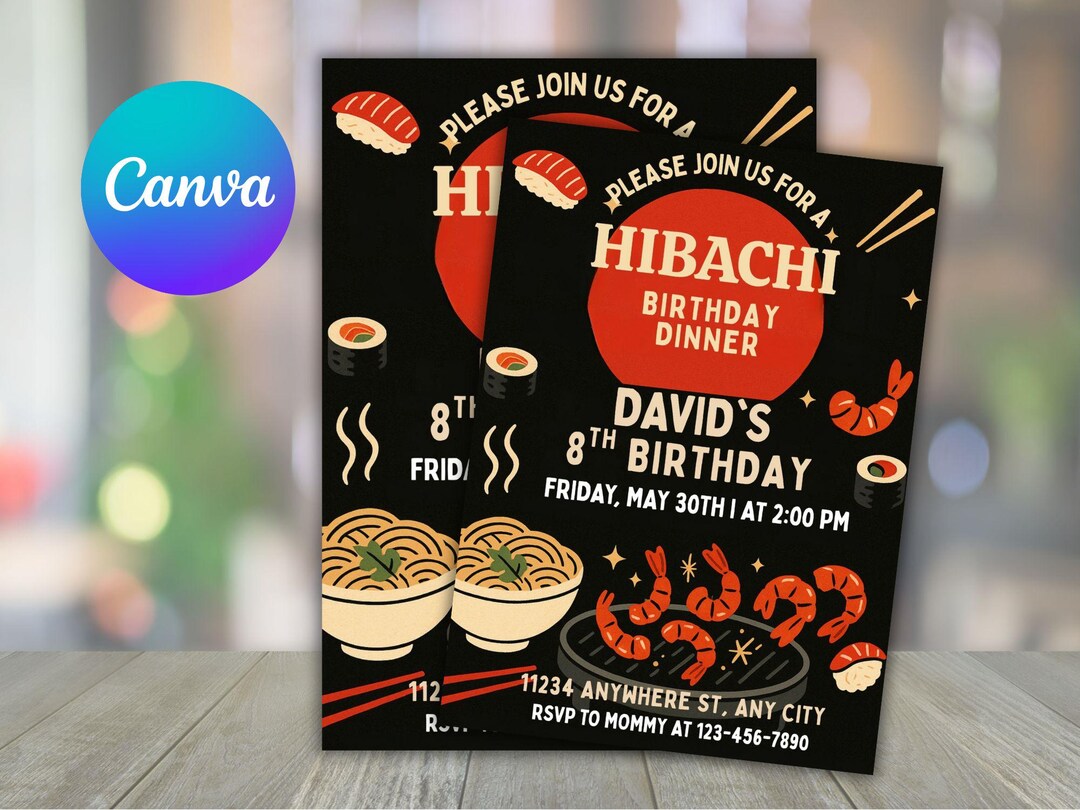 Editable Hibachi Birthday Dinner Invitation, Hibachi Dinner Party ...