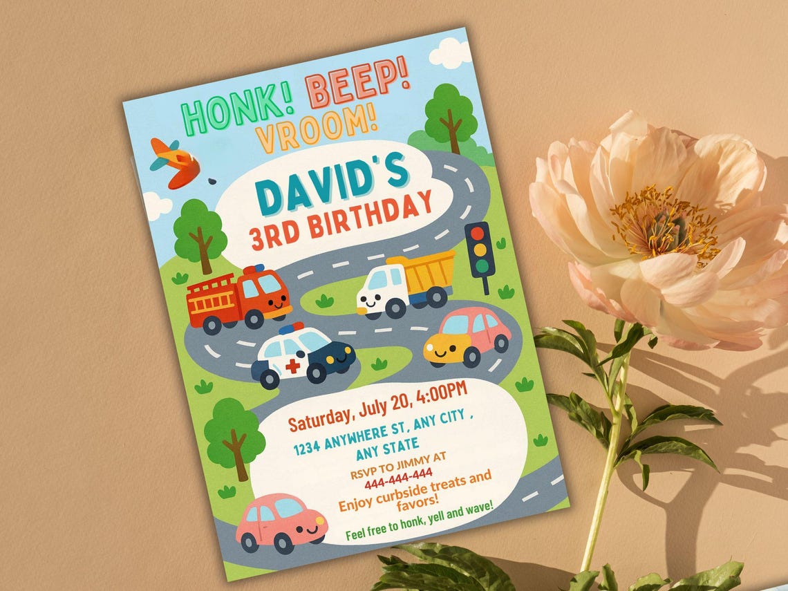 Editable Transportation Birthday Invitation: Vehicle Party, Cars Evite ...