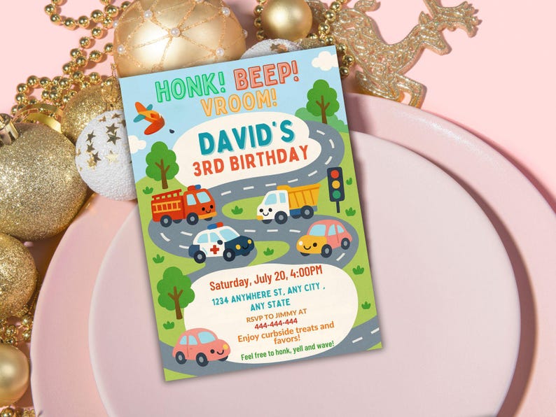 Editable Transportation Birthday Invitation: Vehicle Party, Cars Evite ...