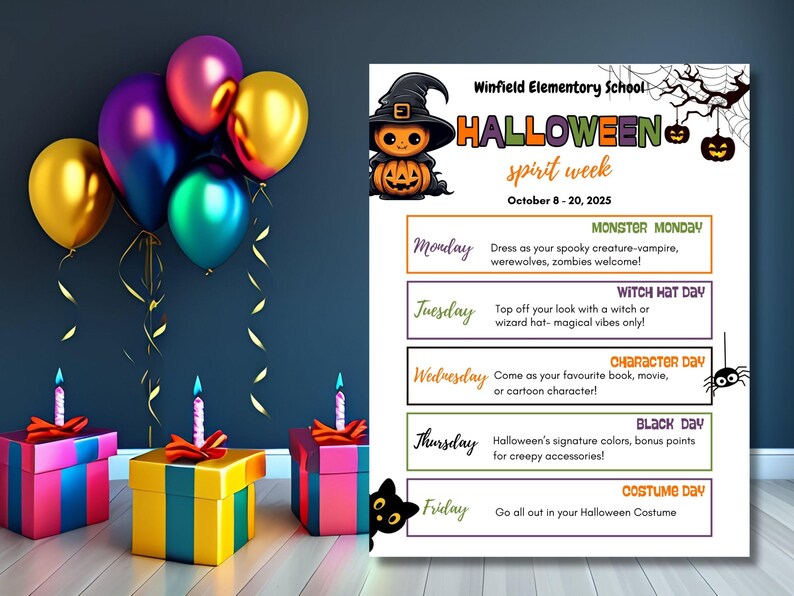 Editable Halloween Spirit Week Flyer: School Dress up Planner (8.5x11 ...