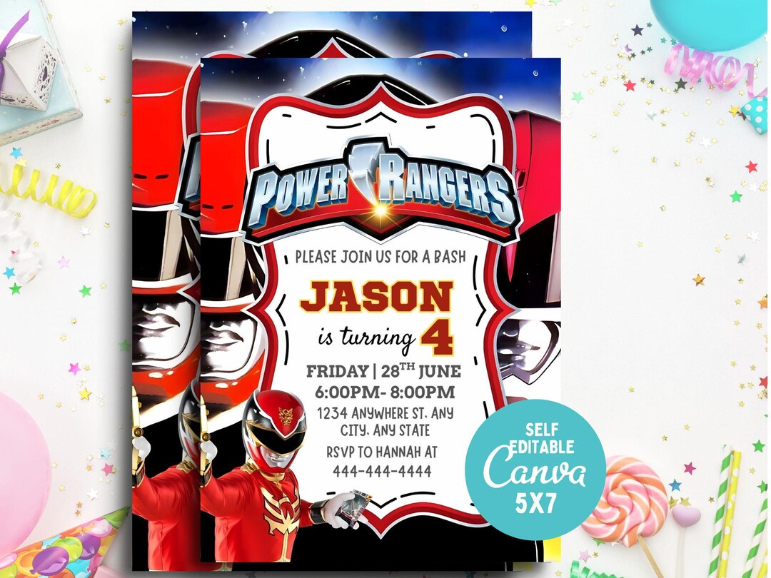 Power Rangers Birthday Invitation: Editable Canva Template (5x7 Inches ...
