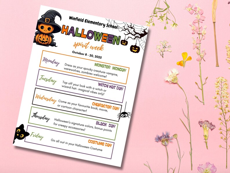 Editable Halloween Spirit Week Flyer: School Dress up Planner (8.5x11 ...