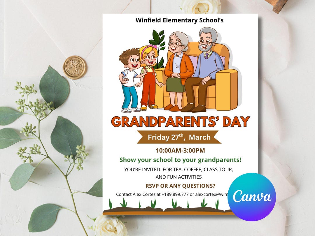 Editable Grandparents Day Invitation | School Flyer Canva | Digital ...