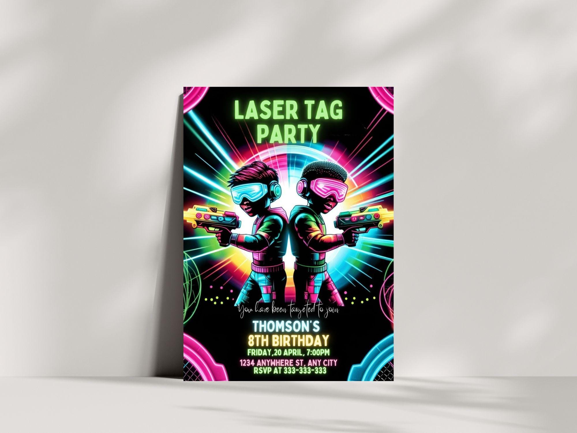 EDITABLE Laser Tag Birthday Invitation, Laser Tag Party Invite Template ...