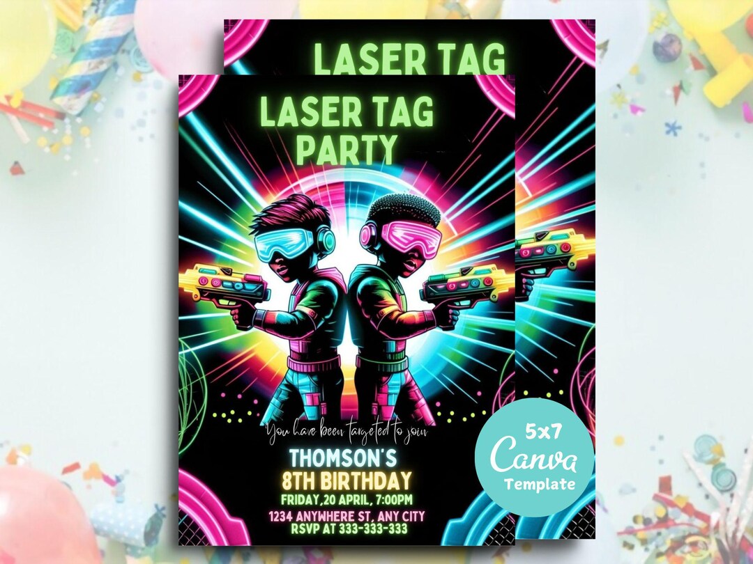 EDITABLE Laser Tag Birthday Invitation, Laser Tag Party Invite Template ...