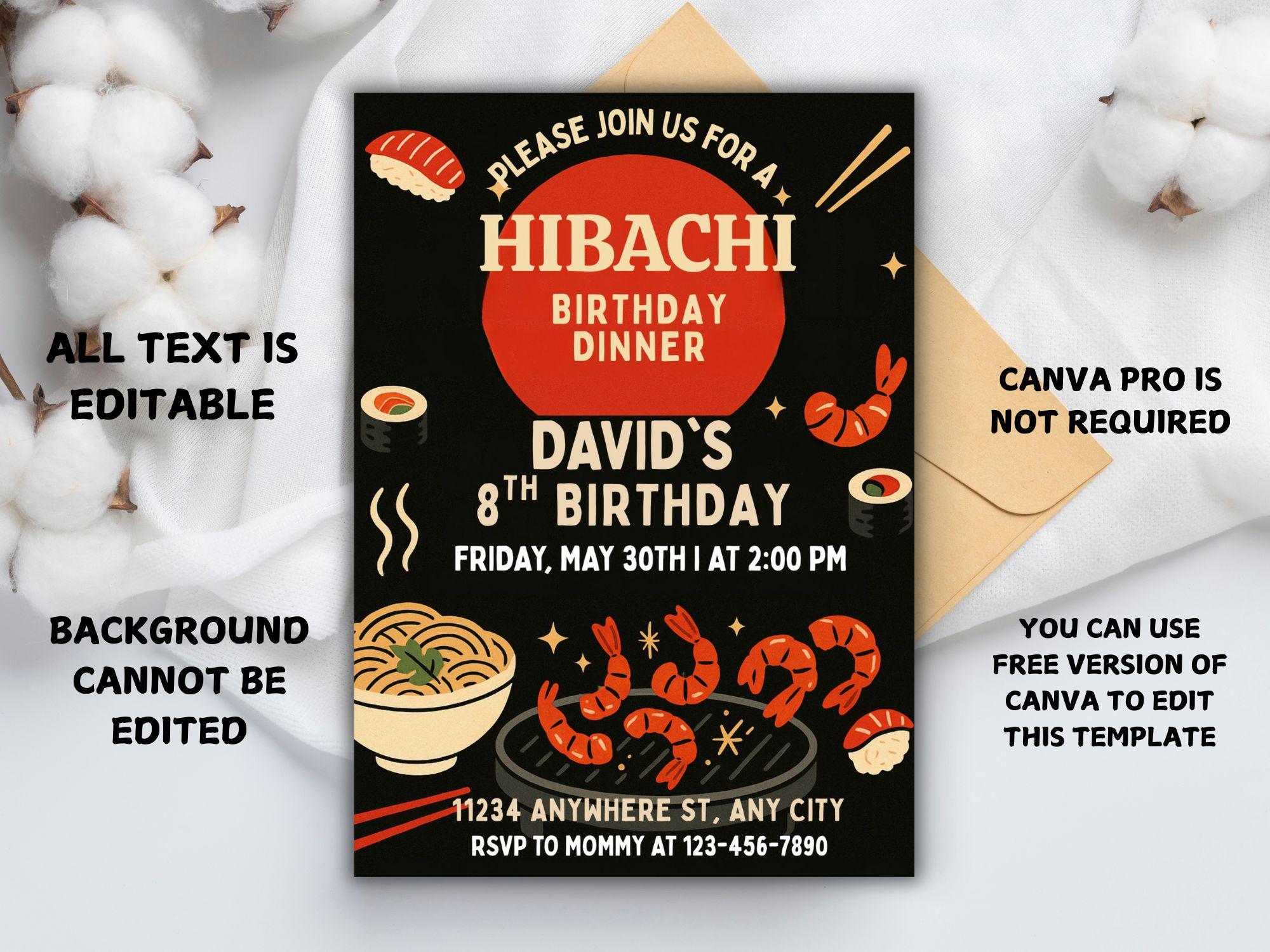 Editable Hibachi Birthday Dinner Invitation, Hibachi Dinner Party ...