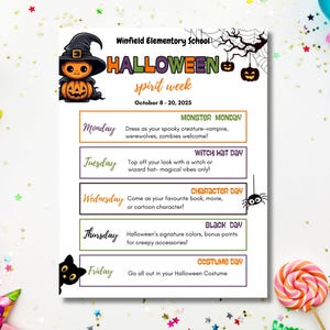 Editable Halloween Spirit Week Flyer: School Dress up Planner (8.5x11 ...