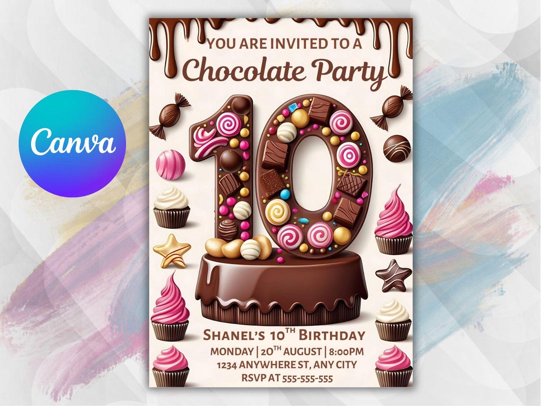 Editable Chocolate Dessert Party Invitation: Sweets Birthday Invite ...