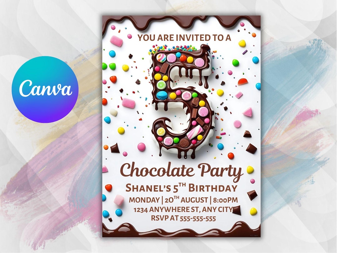 Editable Chocolate Birthday Party Invitation, Chocolate Desserts 5th ...