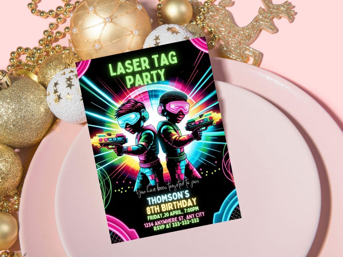 EDITABLE Laser Tag Birthday Invitation, Laser Tag Party Invite Template ...