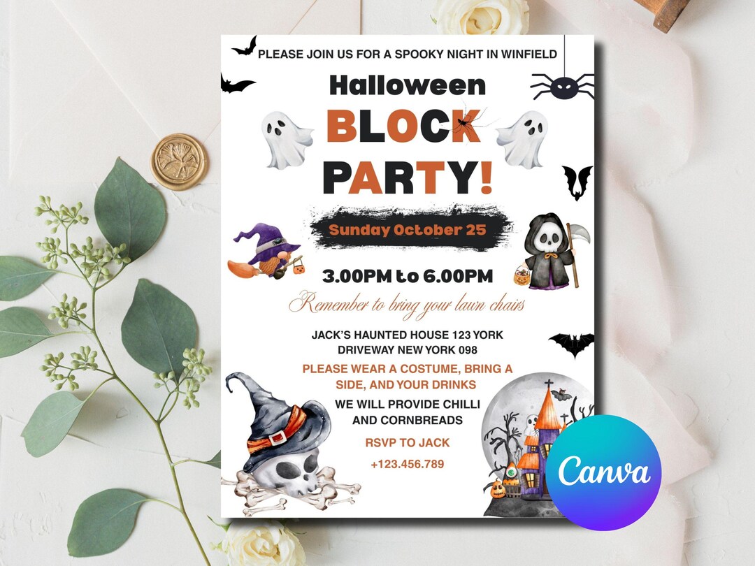 Editable Halloween Block Party Flyer: Spooky Neighborhood Invitation (8 ...