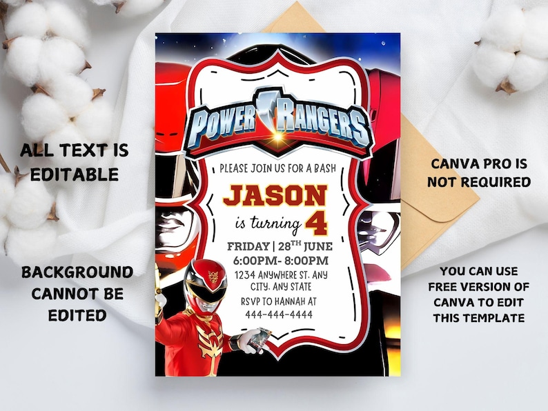 Power Rangers Birthday Invitation | Printable Rangers Invite, Ninja ...