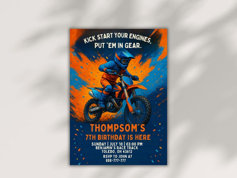 Editable Dirt Bike Birthday Invitation: Motocross Party Template (5x7 ...