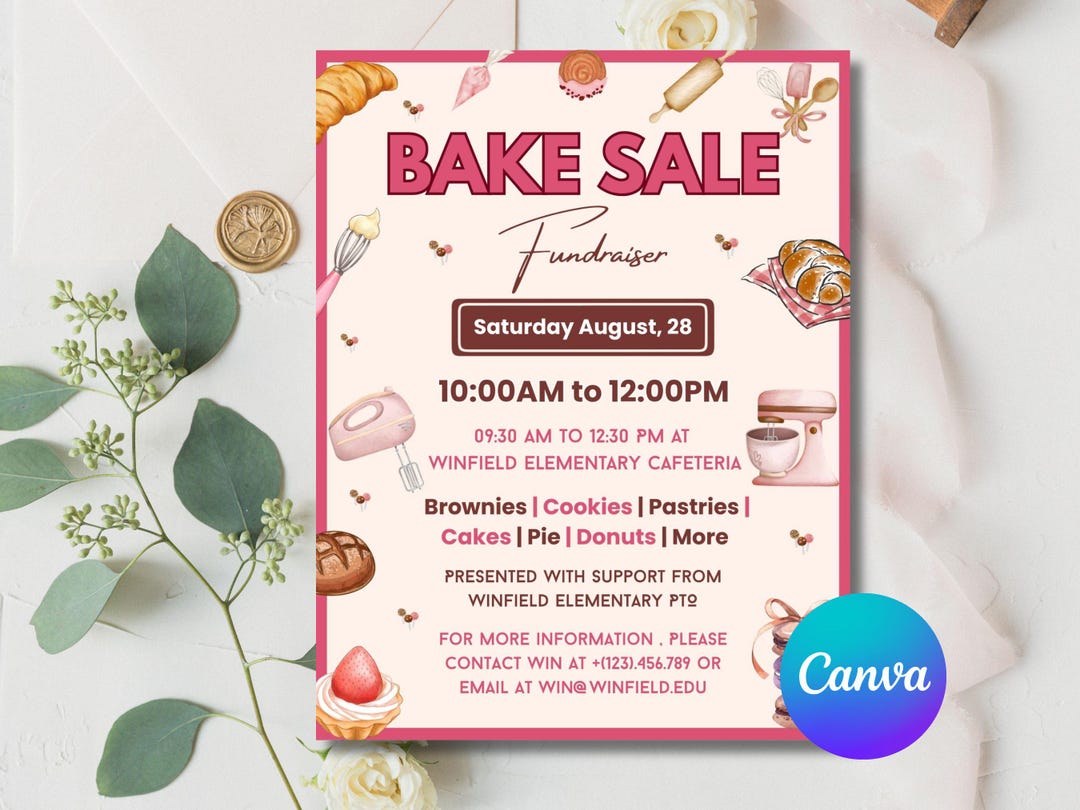 Editable Bake Flyer Template | School Fundraiser (8.5x11 Inches ...