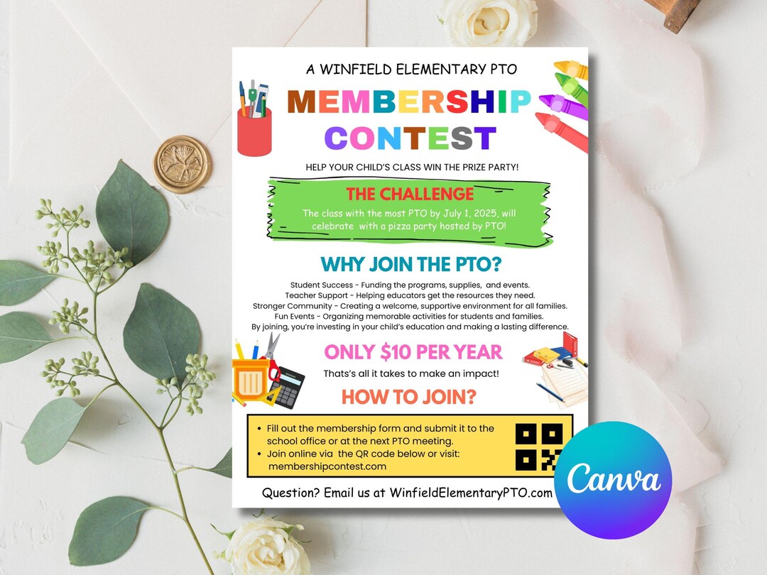 Editable PTA Membership Contest Flyer: Pizza Party Incentive (canva ...