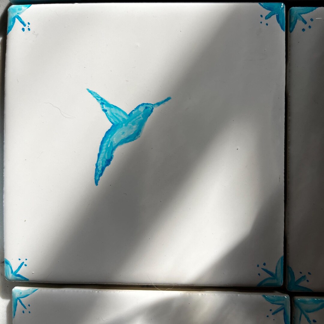 Hummingbird Hand Painted Tile Delft Tile, Blue and White, Custom Tiles ...