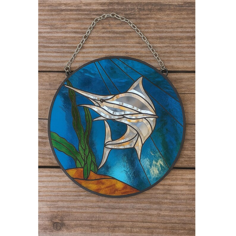 Marlin Bevel Panel Suncatcher Pattern PDF – Stained Glass Sea Amimal ...