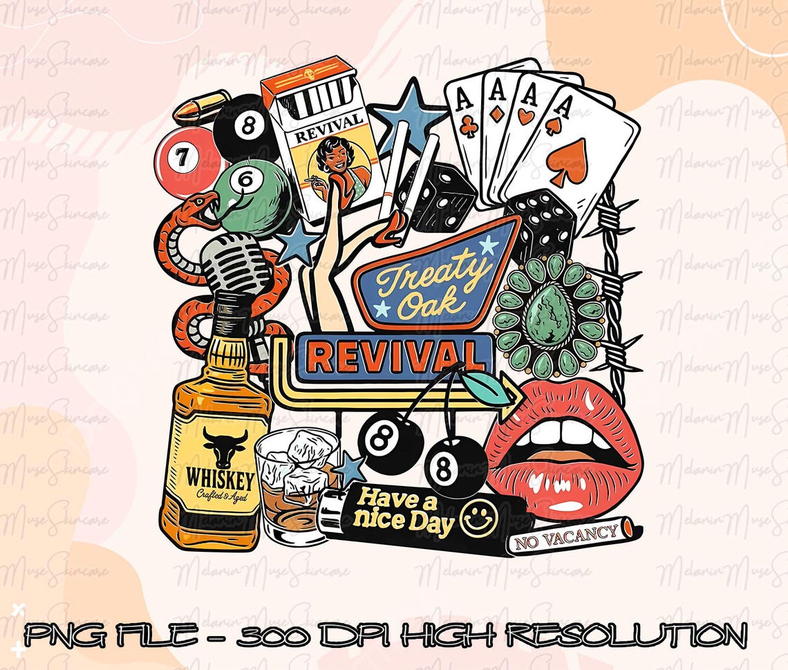 Treaty Oak Revival Jim Beam Collage PNG, Revival Western PNG, Retro Bar ...