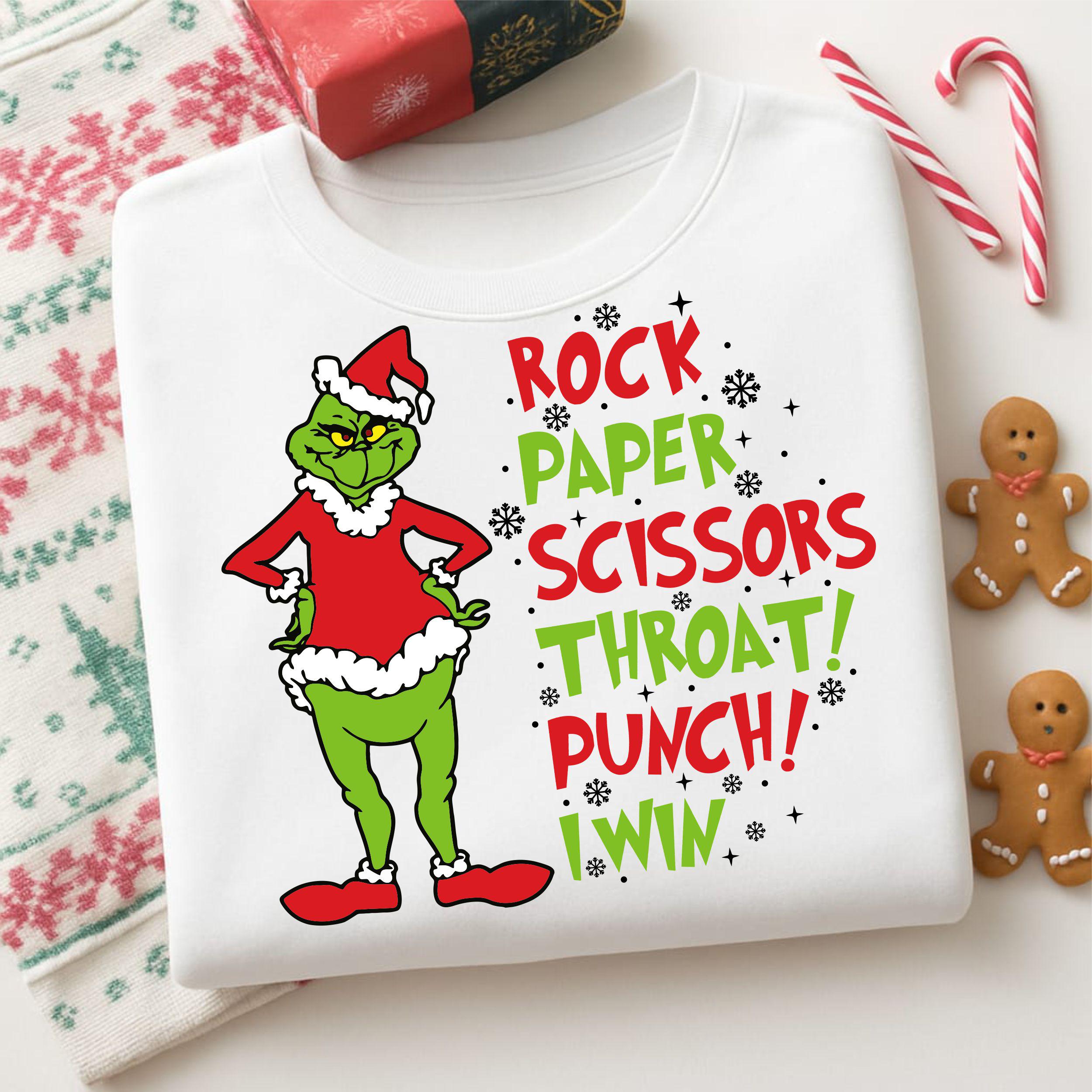 Rock Paper Scissors Throat Punch I Win Png Svg, Grinch Rock Paper ...
