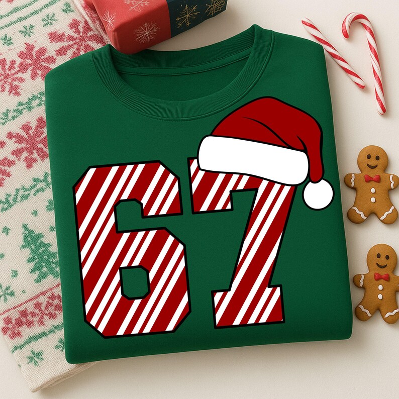 Candy Cane 67 Christmas Svg, Santa Hat Holiday Svg, Trendy Christmas 67 ...