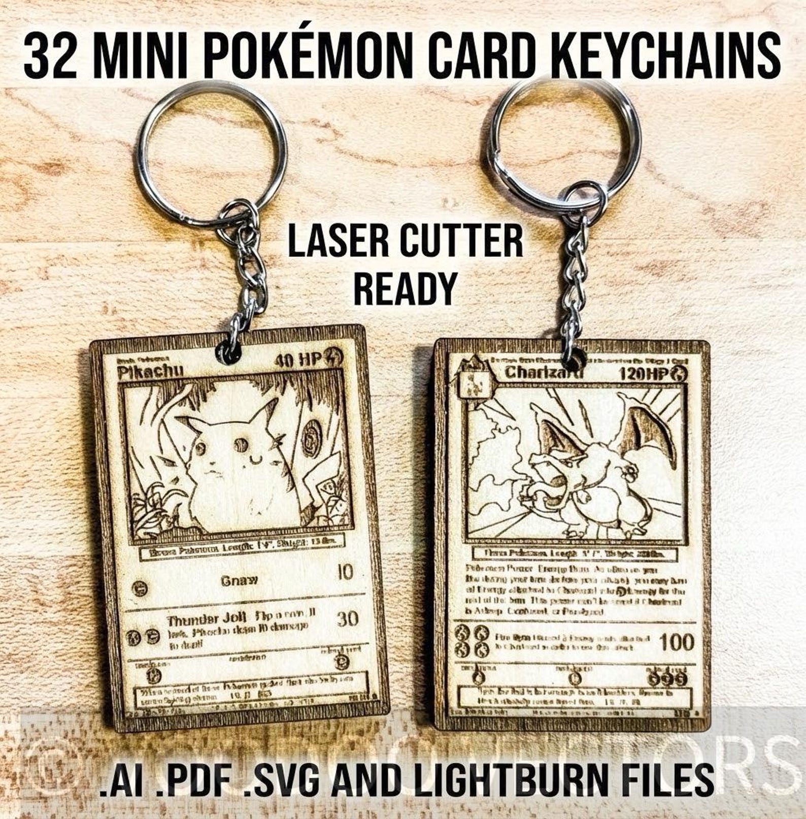 32 Mini Pokemon Card Keychain Templates for Laser Cutter - Cut Ready ...