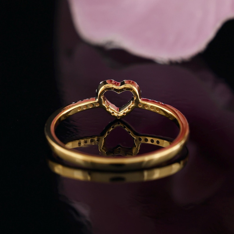 Yellow Gold Heart Ring | 0.09 Carat Round Diamond Ring | Women Jewelry ...