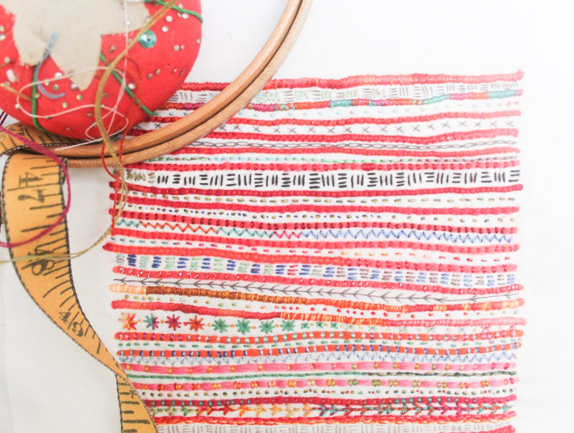 Red Stripe Embroidery Sampler | Etsy