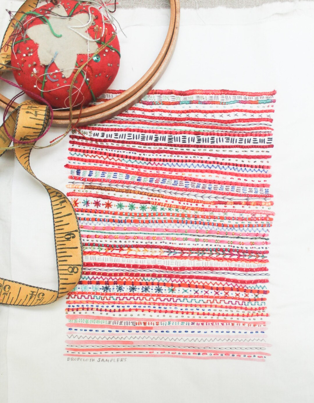Red Stripe Embroidery Sampler - Etsy