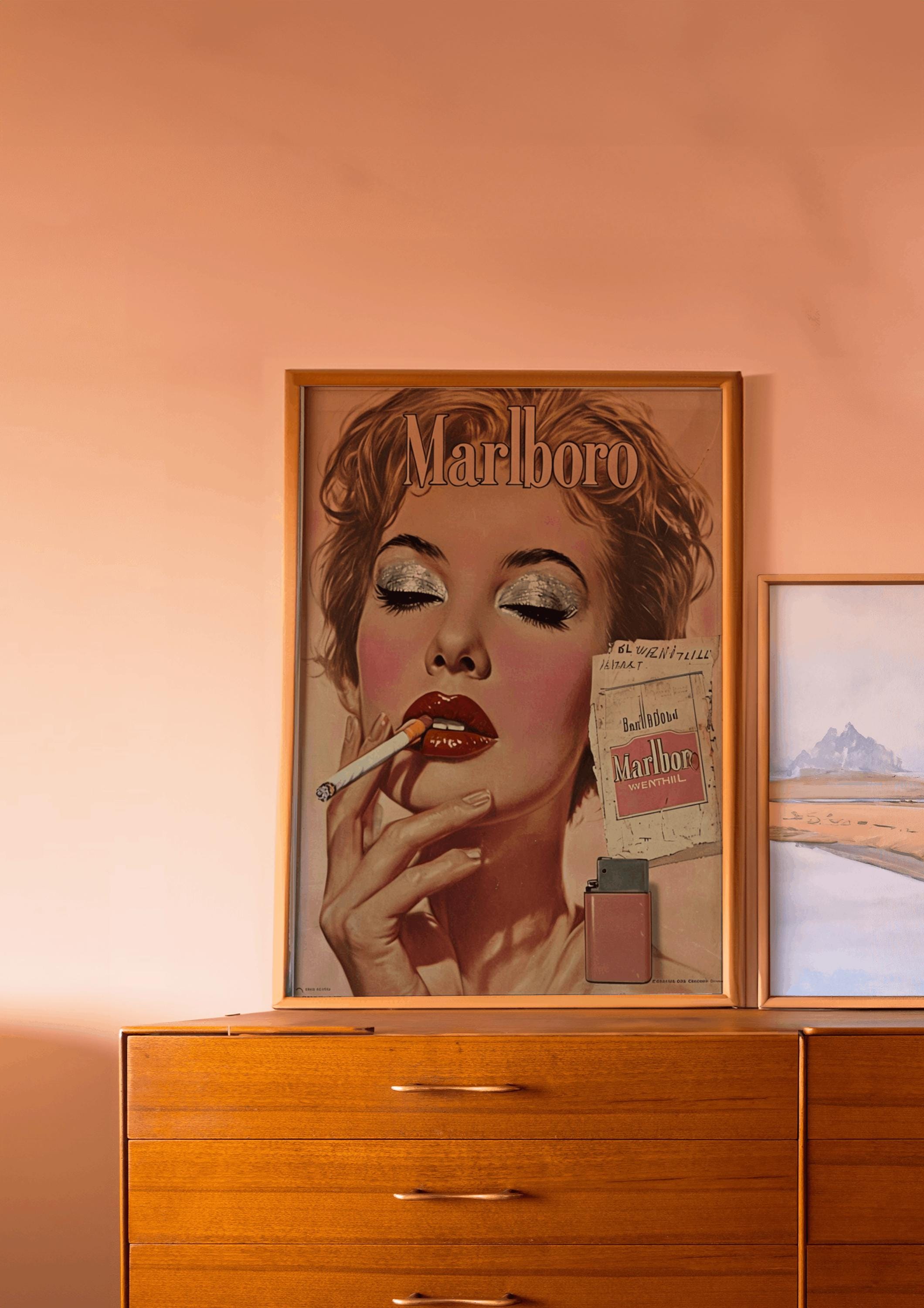 Pink Marlboro Poster - Vintage Smoking Model Wall Art I Retro Cigarette ...