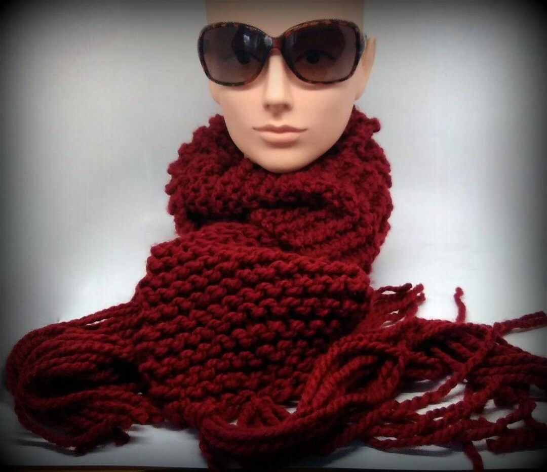 DEEP RED SCARF - Hand Knitted and Fringe - Etsy