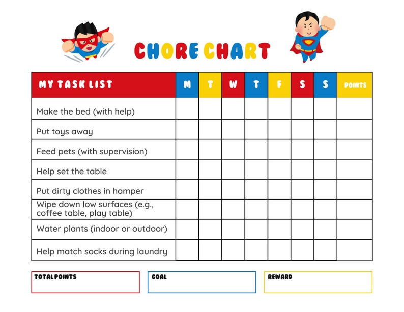 Kids Chore Chart Printable – Age-appropriate Weekly Task Tracker With ...