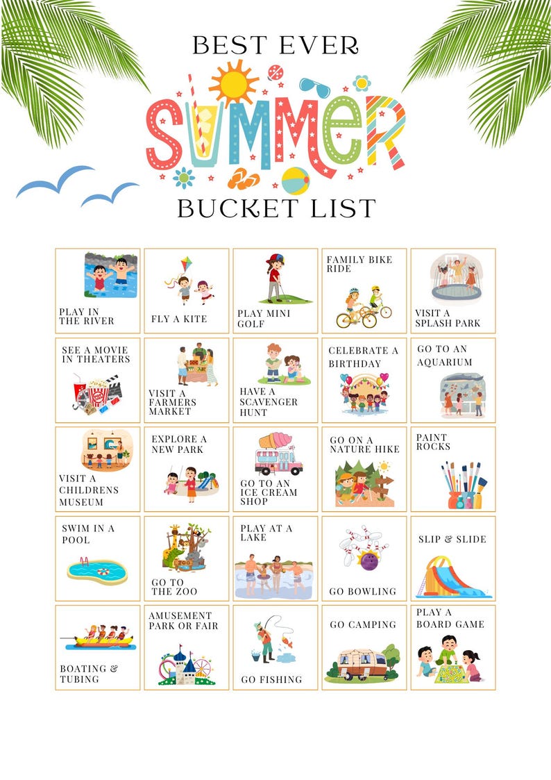 Summer Bingo Bucket List for Kids & Families – Fun Printable Activity ...