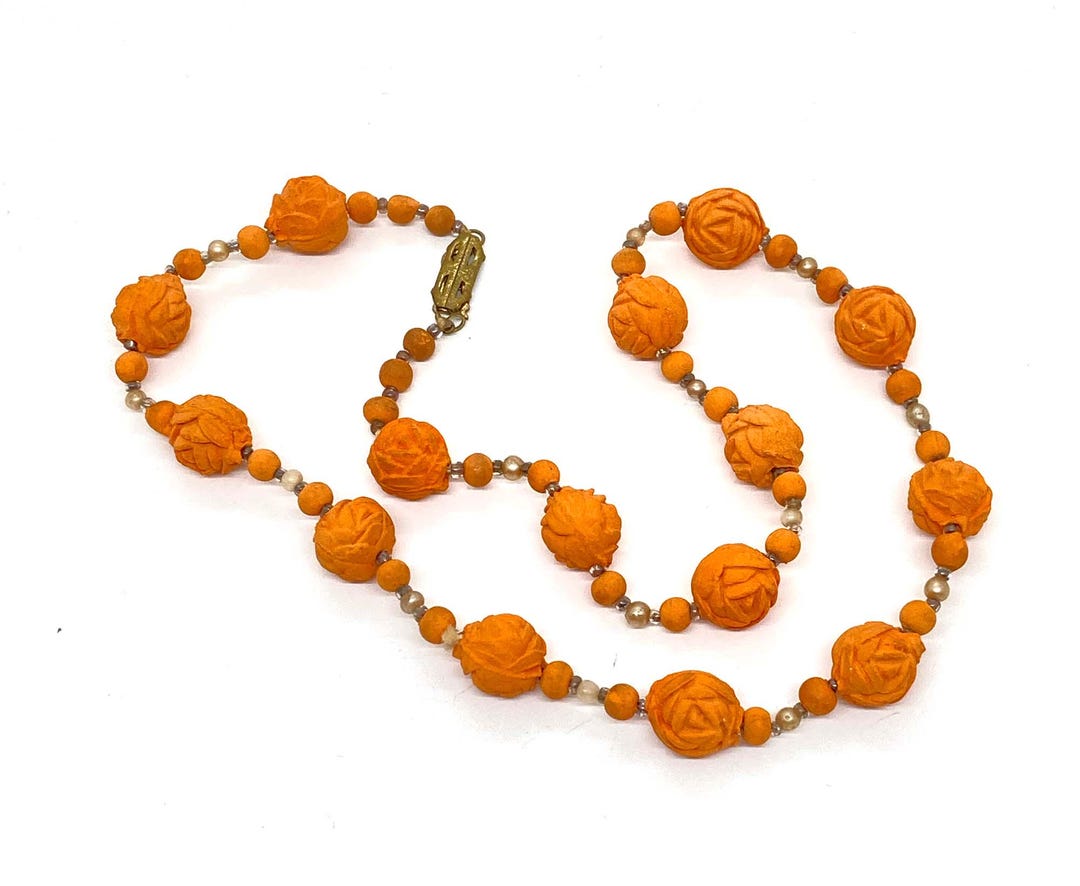1940s Orange Celluloid Rose Bead Single-strand Necklace - Etsy