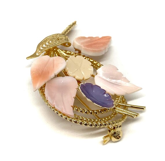 Vintage PInk, Peach and Purple Genuine Shell Floral B… - Gem