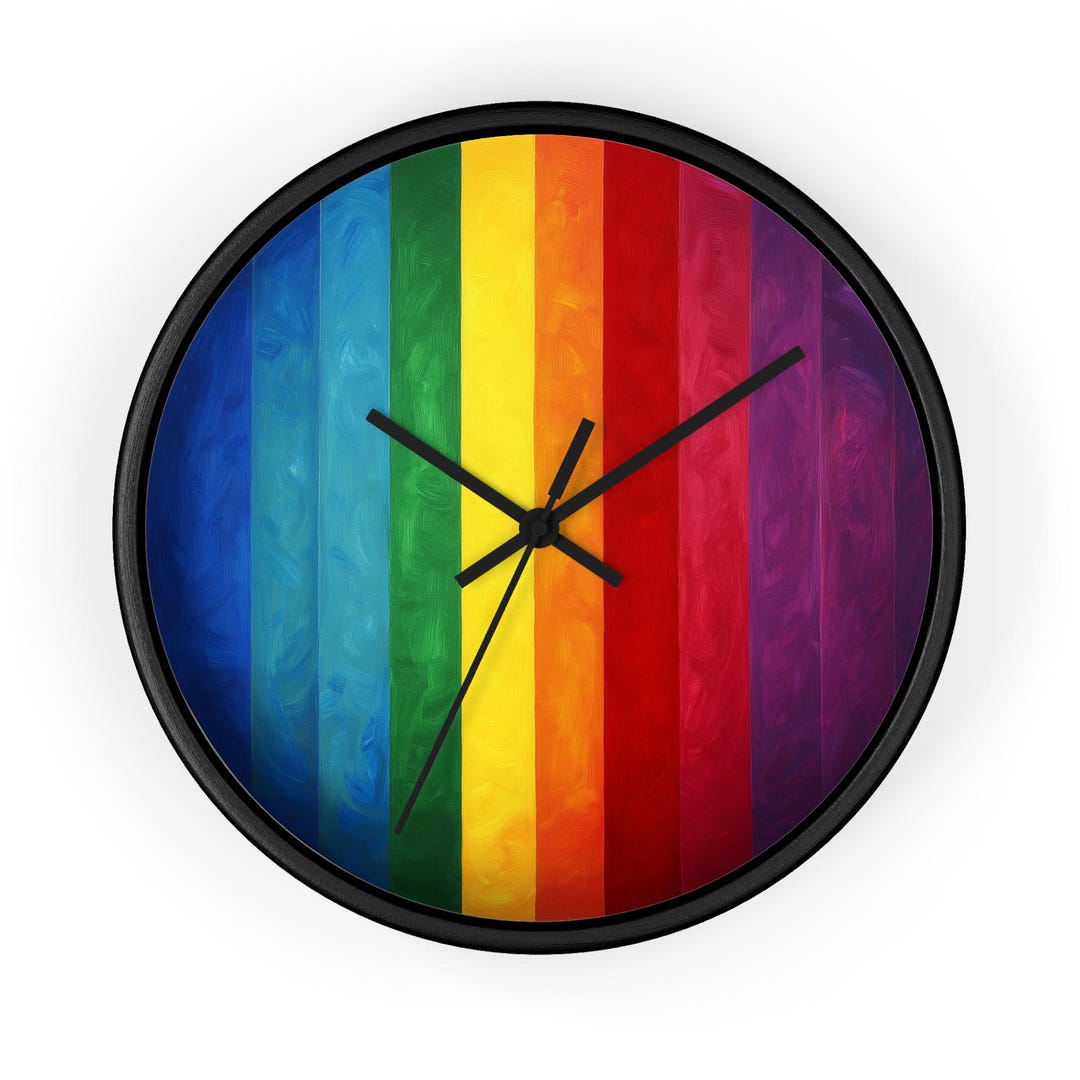 Rainbow Pride Wall Clock, LGBTQ Colorful Striped Hand-painted Style ...